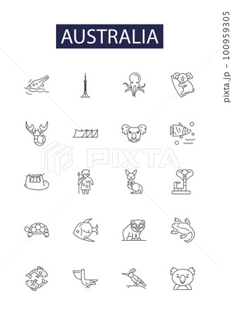 Australia line vector icons and signs. Outback,...のイラスト素材 [100959305 ...