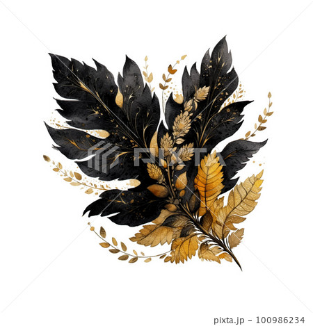 Dark Gothic Leaves with Gold Glitter Dark...のイラスト素材 [100986234] - PIXTA