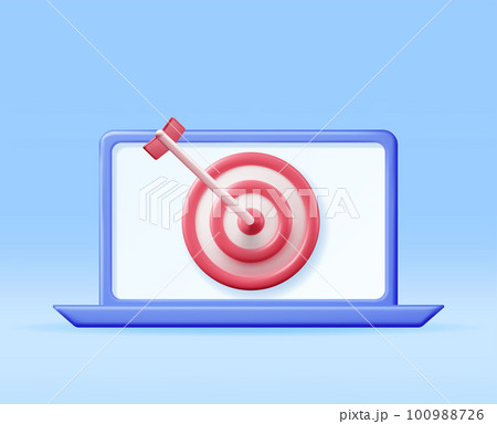 3D Target with Arrow in Center on Computer Screenのイラスト素材 [100988726 ...