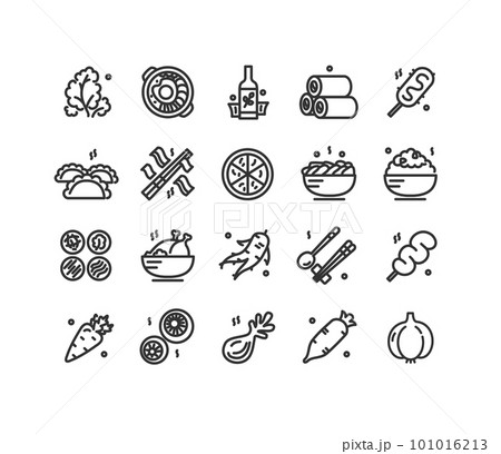 Korean Food Sign Black Thin Line Icon Set. Vectorのイラスト素材 [101016213 ...