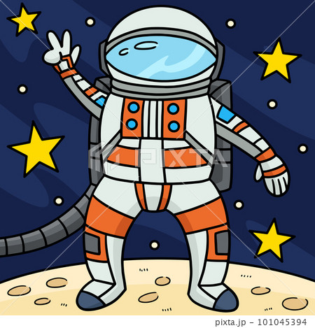 Astronaut Peace Sign Colored Cartoon Illustrationのイラスト素材 [101045394 ...