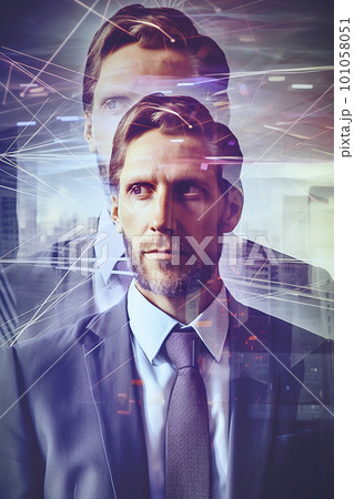 A portrait of thinkful businessman, glass...のイラスト素材 [101058051] - PIXTA