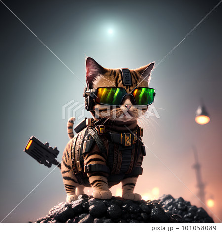 Cool single swat special ops cat with weapon....のイラスト素材 [101058089] - PIXTA