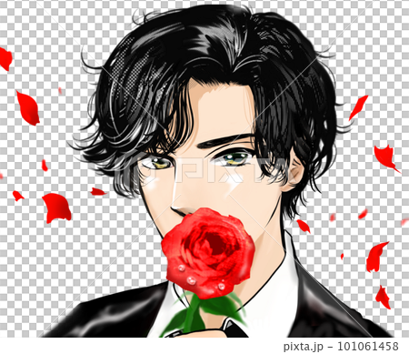 Handsome man with black hair perm Korean... - Stock Illustration ...