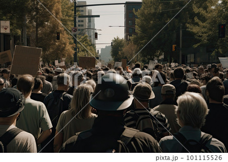 Back view of aggressive people protesting at...のイラスト素材 [101115526] - PIXTA
