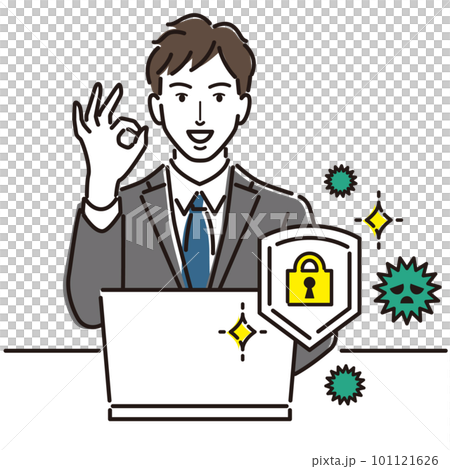 A businessman giving an OK sign to computer... - Stock Illustration ...
