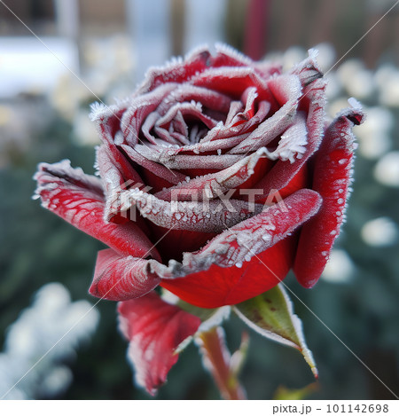 Lovely red frozen rose covered with hoarfrost...のイラスト素材 [101142698] - PIXTA