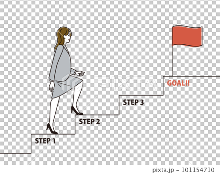 Female business person climbing the step-up stairs - Stock Illustration ...