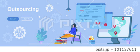 Outsourcing landing page with people...のイラスト素材 [101157611] - PIXTA