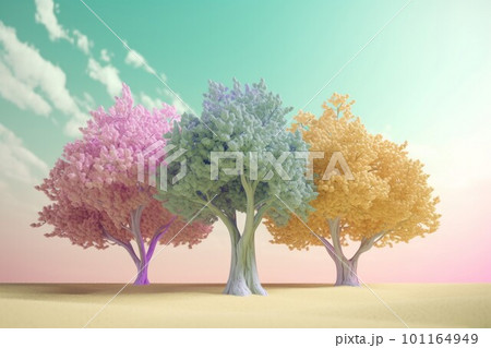 Colorful trees on pastel background. Cute...のイラスト素材 [101164949] - PIXTA
