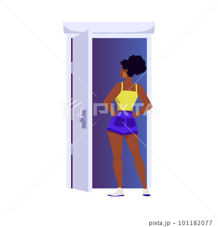 Smiling young woman standing on threshold of...のイラスト素材 [101182077] - PIXTA