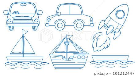 Simple doodle children drawing transportationのイラスト素材 [101212447] - PIXTA