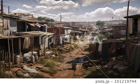 Poor slum on the edge of a savannah with wooden...のイラスト素材 [101219744 ...