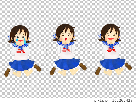 Girls junior high school student energetic pose... - Stock Illustration ...