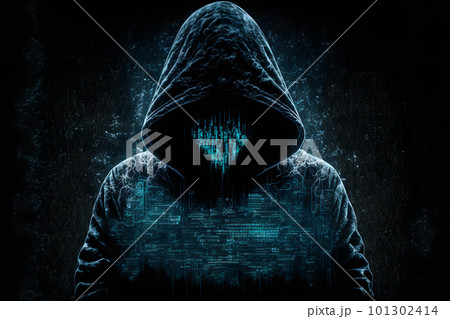 evil hacker in black hood and mask on dark...のイラスト素材 [101302414] - PIXTA