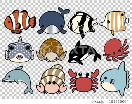 cute sea creatures icon set - Stock Illustration [101310064] - PIXTA