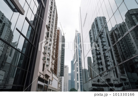 view of sleek, contemporary high-rise buildings...のイラスト素材 [101330166] - PIXTA