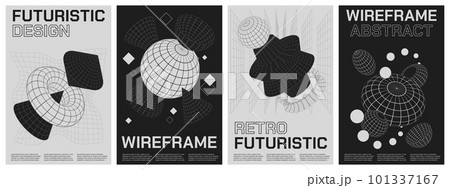 Modern wireframe posters. Retro futuristic...のイラスト素材 [101337167] - PIXTA