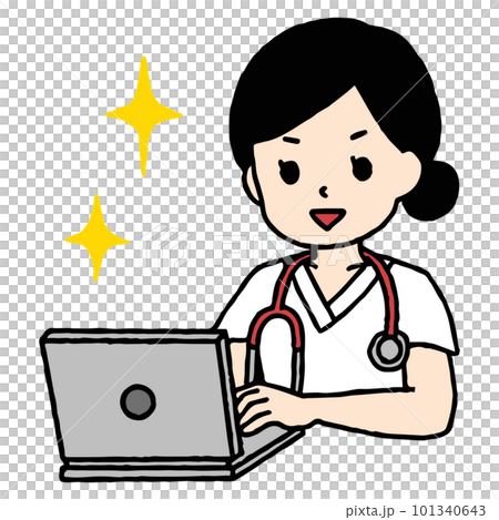 A nurse woman working on a computer is sparkling - Stock Illustration ...
