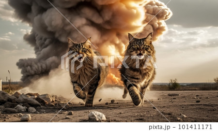 Cat Walking Away From Explosion