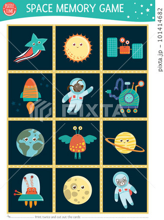 Space memory game cards with planets, alien,...のイラスト素材 [101414682] - PIXTA
