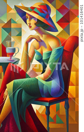 Painting a woman sitting in a chair, a cubist...のイラスト素材 [101416401] - PIXTA