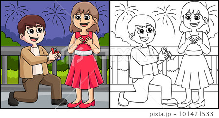 Wedding Proposal Coloring Page Illustrationのイラスト素材 [101421533] - PIXTA