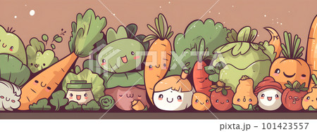 Vegetables and fruits cartoon characters bannerのイラスト素材 [101423557] - PIXTA