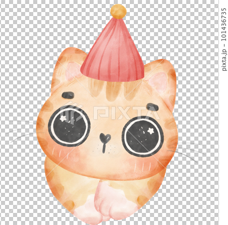Cute playful birthday cat face celebrating...のイラスト素材 [101436735] - PIXTA