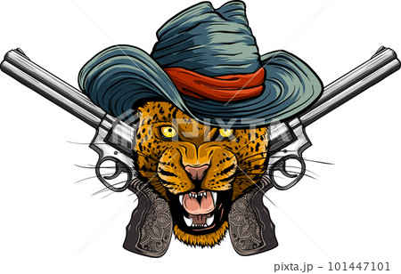 leopard head with guns logo mascot designのイラスト素材 [101447101] - PIXTA