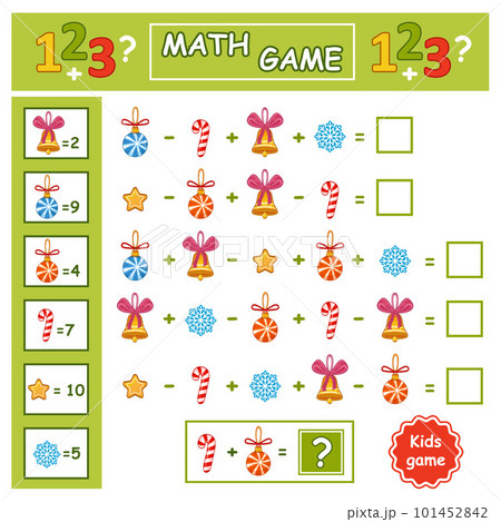 Math Christmas education children game. How...のイラスト素材 [101452842] - PIXTA