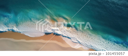 An aerial view of a beach and ocean highlights...のイラスト素材 [101455057 ...