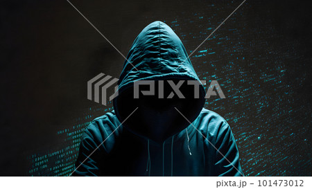 evil hacker in black hood and mask on dark...のイラスト素材 [101473012] - PIXTA