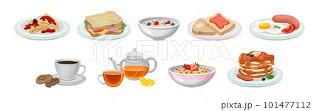 Breakfast with Coffee, Tea, Pancakes and...のイラスト素材 [101477112] - PIXTA