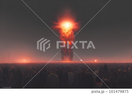 People watching a nuclear explosion in the...のイラスト素材 [101479875] - PIXTA