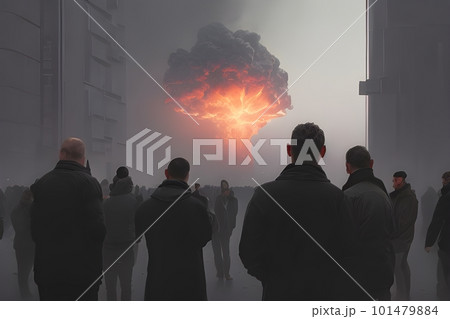 People watching a nuclear explosion in the...のイラスト素材 [101479884] - PIXTA