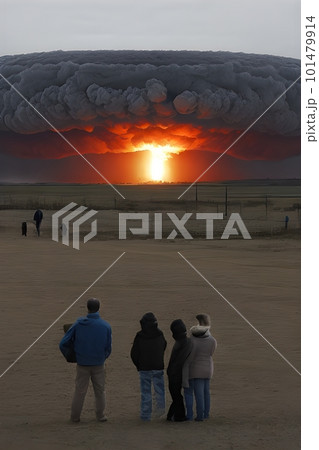 People watching a nuclear explosion in the...のイラスト素材 [101479914] - PIXTA