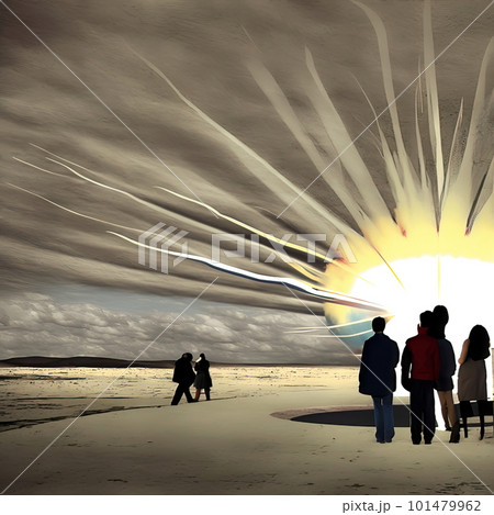People watching a nuclear explosion in the...のイラスト素材 [101479962] - PIXTA