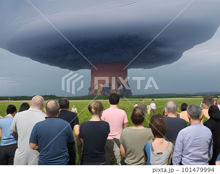 People watching a nuclear explosion in the...のイラスト素材 [101479994] - PIXTA