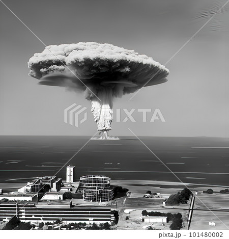A nuclear explosion in the distance over the...のイラスト素材 [101480002] - PIXTA