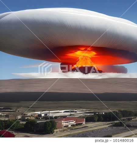 A nuclear explosion in the distance over the...のイラスト素材 [101480016] - PIXTA