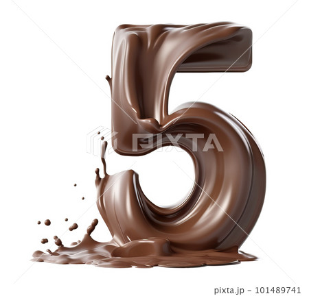 Melting number 5 made of chocolate isolated on...のイラスト素材 [101489741 ...