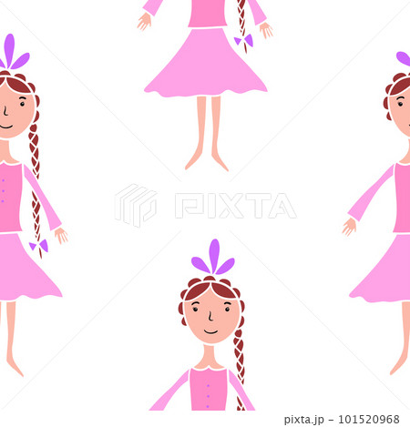 Seamless pattern of funny cartoon princess girl...のイラスト素材 [101520968 ...