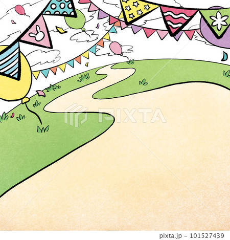 フェスティバル、フラッグ、風船、雲、道、芝のイラストのイラスト素材 [101527439] - PIXTA