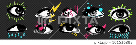 A pack of eyes cut out as if from a magazine....のイラスト素材 [101536395] - PIXTA