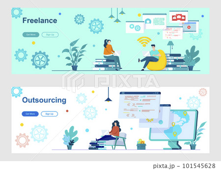 Freelance and outsourcing landing page with...のイラスト素材 [101545628] - PIXTA