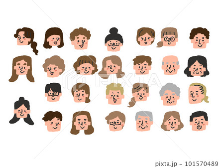 さまざまな年齢性別の人々の顔アイコンセットのイラスト素材 [101570489] - PIXTA