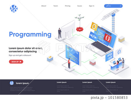 Programming isometric landing page. Full stack...のイラスト素材 [101580853 ...