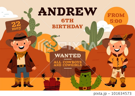 Kids birthday party. Cowboy poster. Childish. 101634573 PIXTA