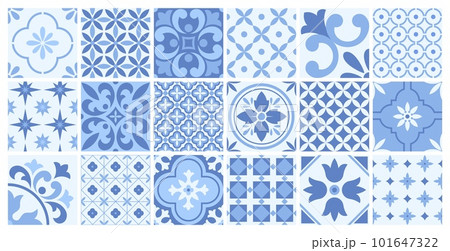 Modern portuguese tiles, floral kitchen mosaic...のイラスト素材 [101647322 ...
